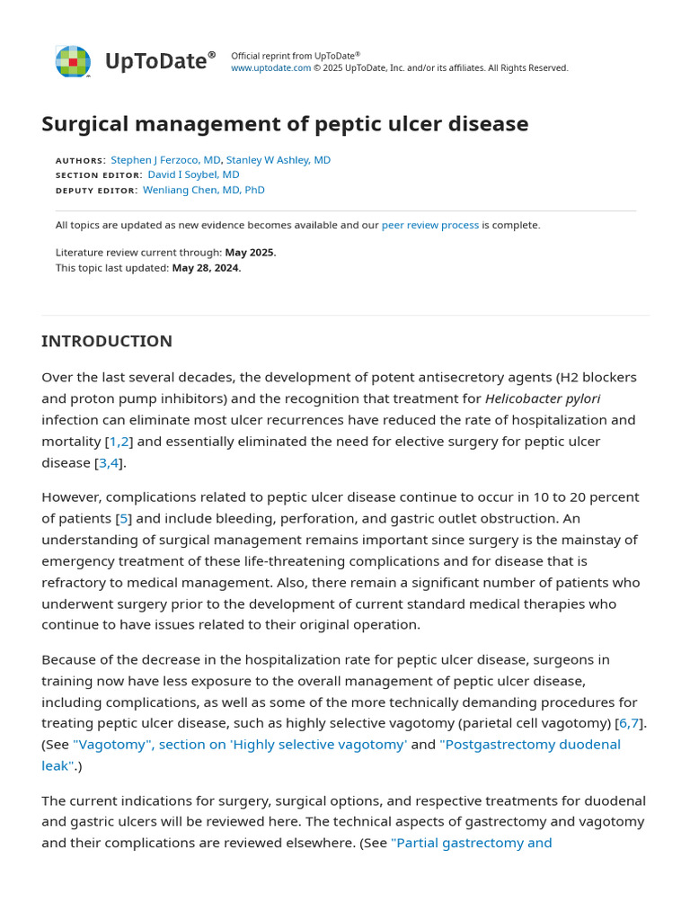 Surgical Management of Peptic Ulcers | PDF | Stomach | Digestive System