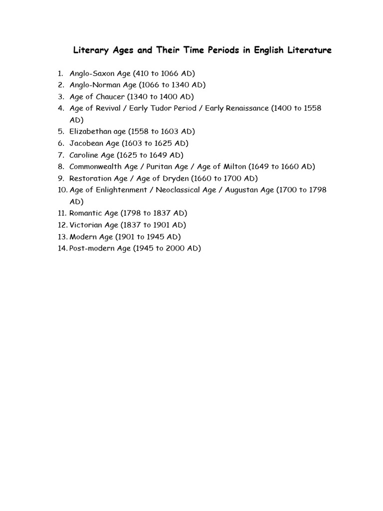 Literary Ages in English Literature | PDF