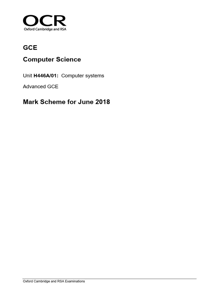 June 2018 MS - Paper 1 OCR Computer Science A-Level | PDF | Central ...