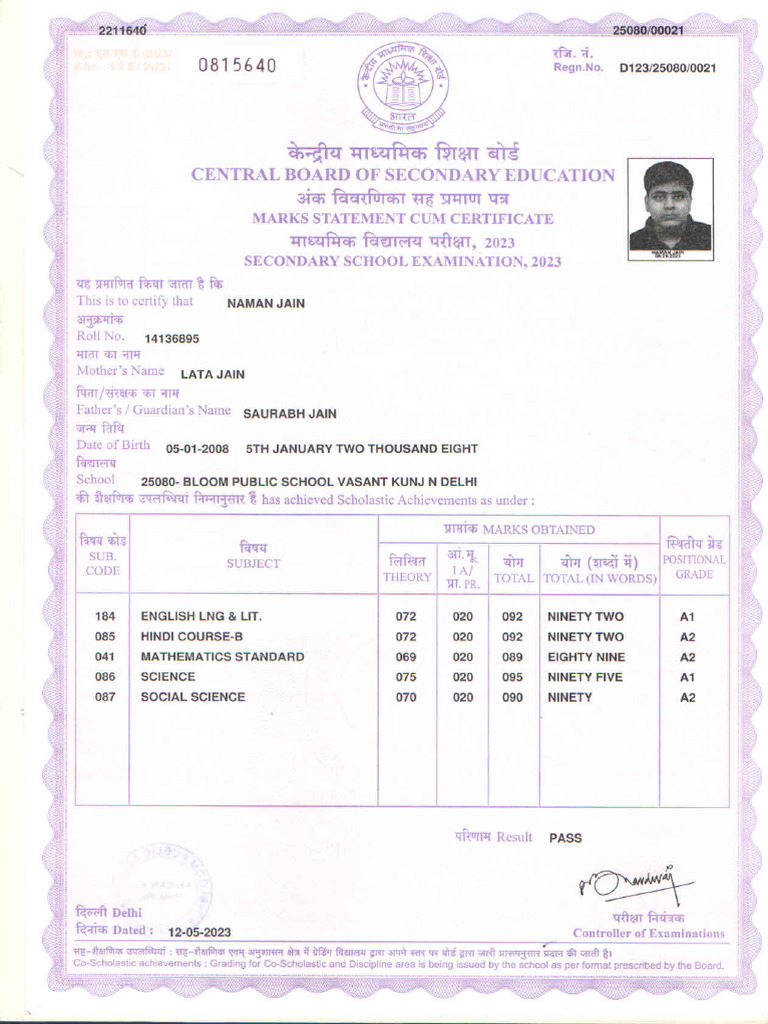 Class X Certificate | PDF
