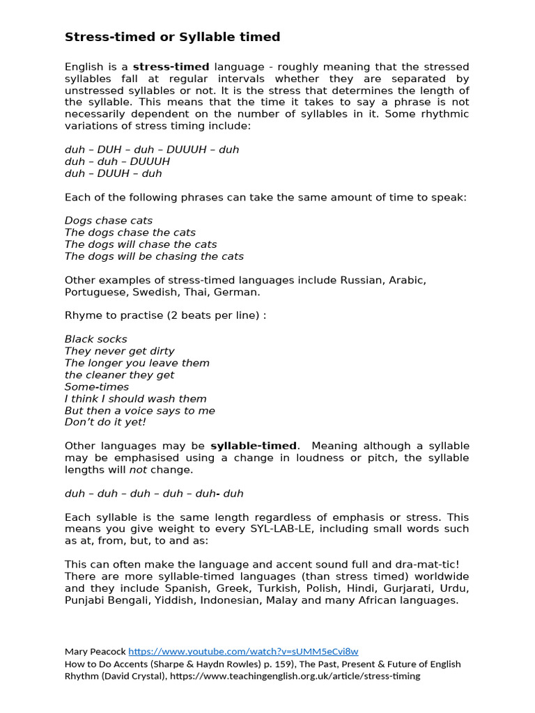 Stress Syllable Timed Handout | PDF