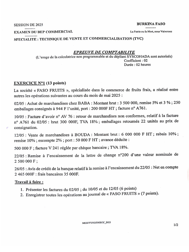 Comptabilité TVC BEP 2 | PDF