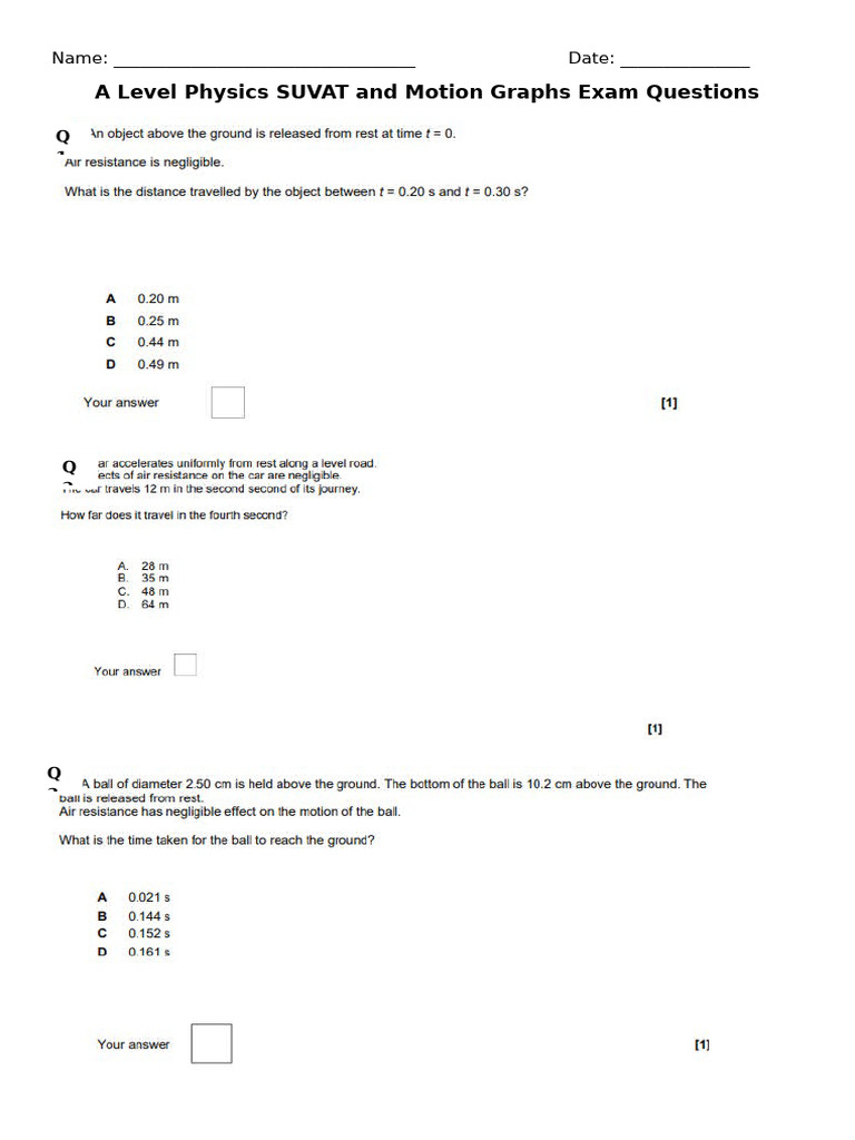 Exam Questions About SUVAT | PDF