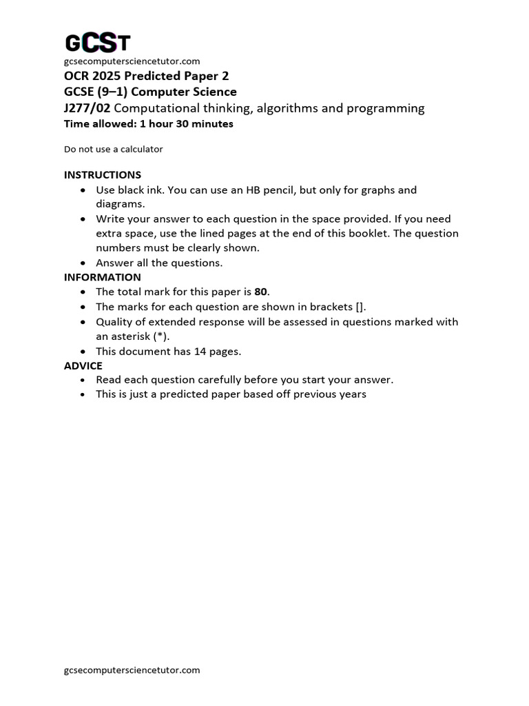 OCR Predicted Paper 2 2025 | PDF | Applied Mathematics | Computer ...