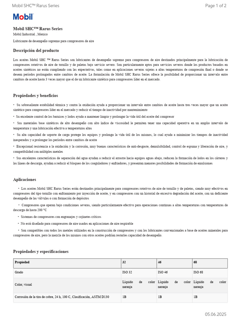 GL XX Mobil SHC Rarus Series | PDF | Lubricante | Exxon Mobil