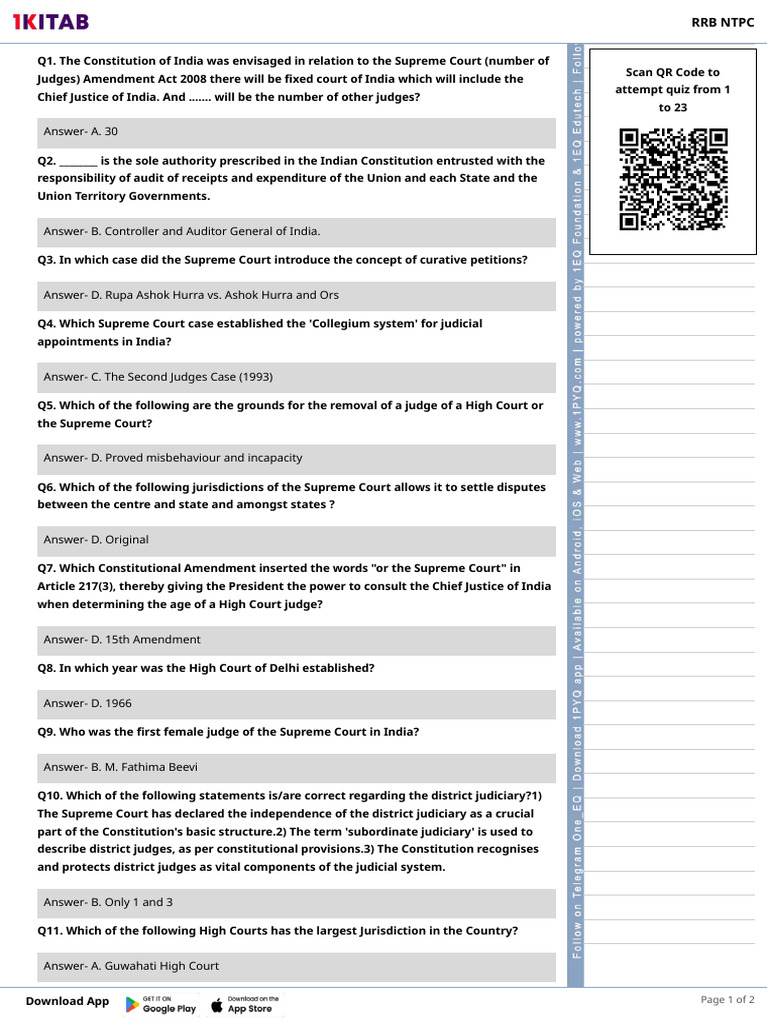 Polity 4 - NTPC - Judiciary (English) | PDF | Supreme Court Of India | Supreme Court Of The ...