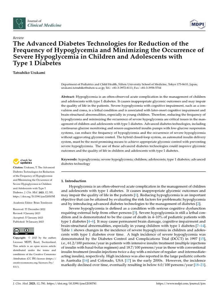 The Advanced Diabetes Technologies For Reduction of The Frequency of ...