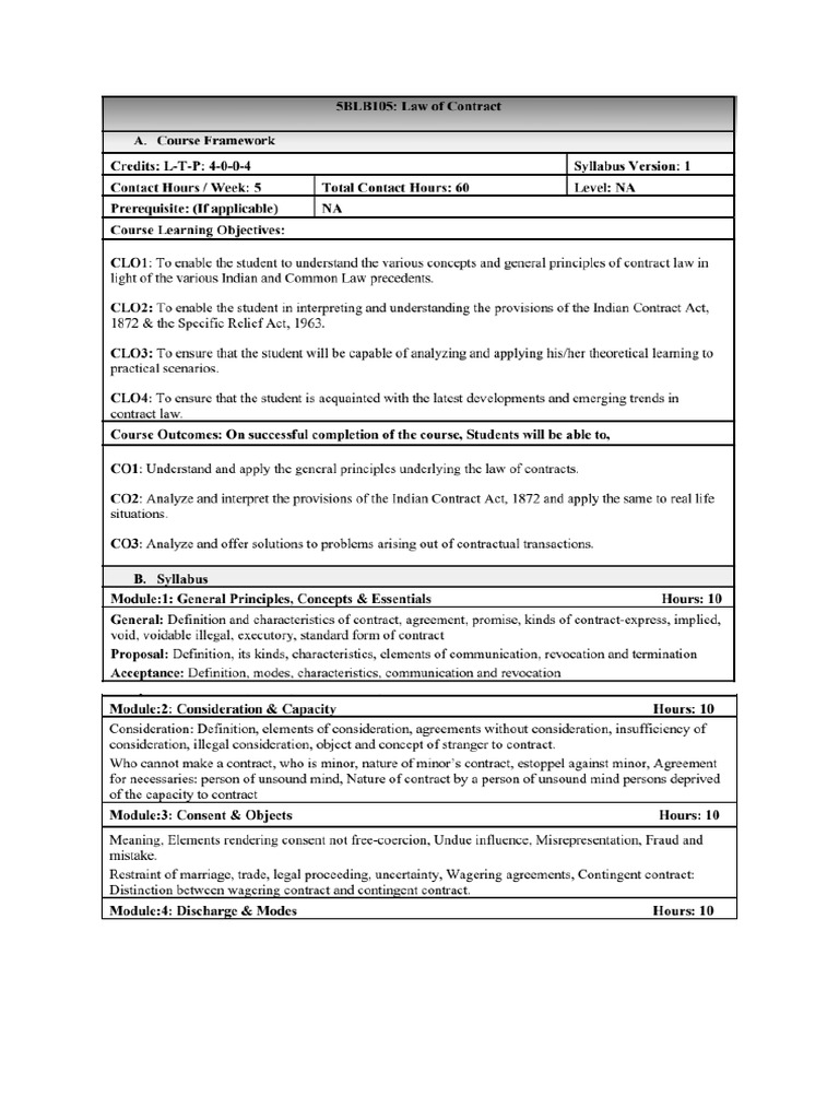 Law of Contract Syllabus | PDF
