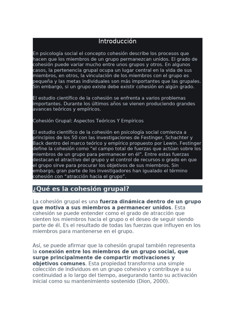 Cohesión Grupal: Teoría y Factores Clave | PDF | Cohesión grupal | Toma ...