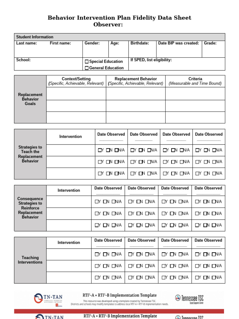 BIP-Fidelity-Checklist TNTSC Approved 05052023 | PDF | Psychology ...