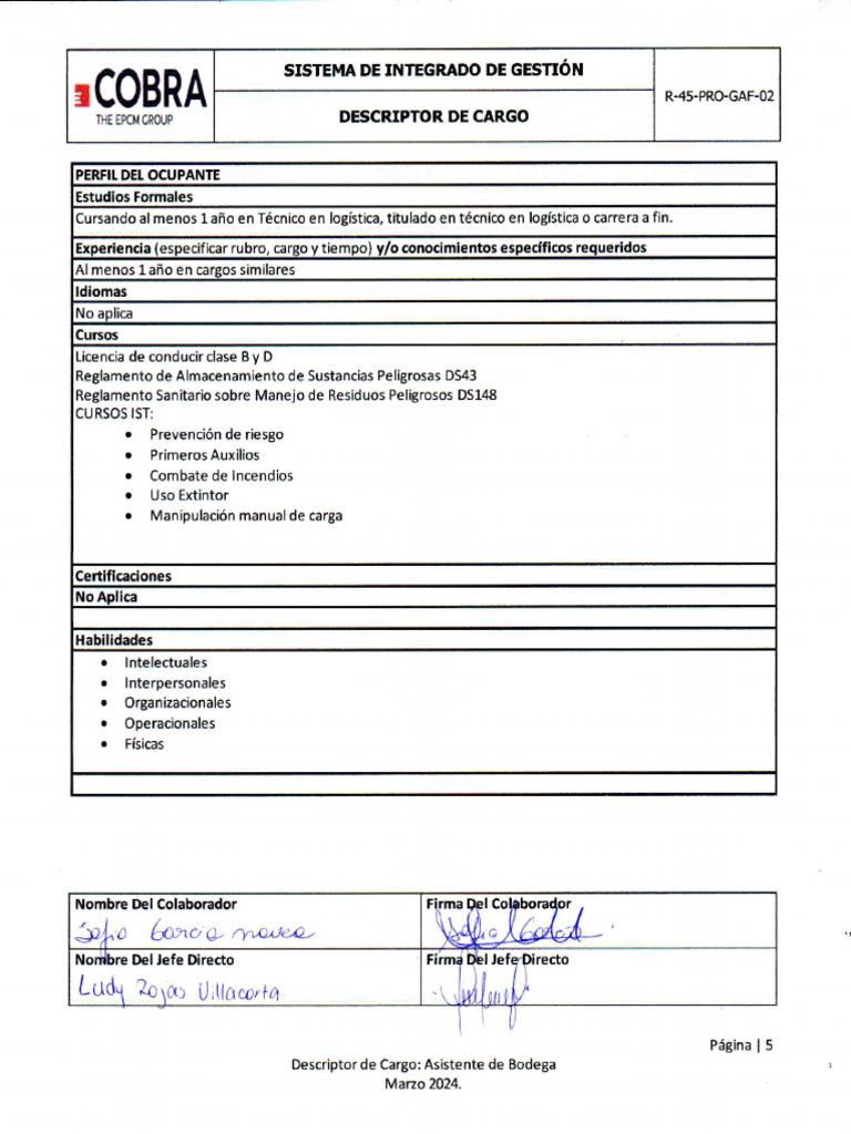 Descriptor Cargo Sofia Garcia | PDF