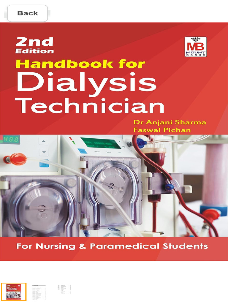 Handbook For Dialysis Technician Book Online | PDF