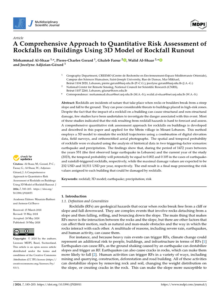 A Comprehensive Approach To Quantitative Risk Assessment of Rockfalls ...