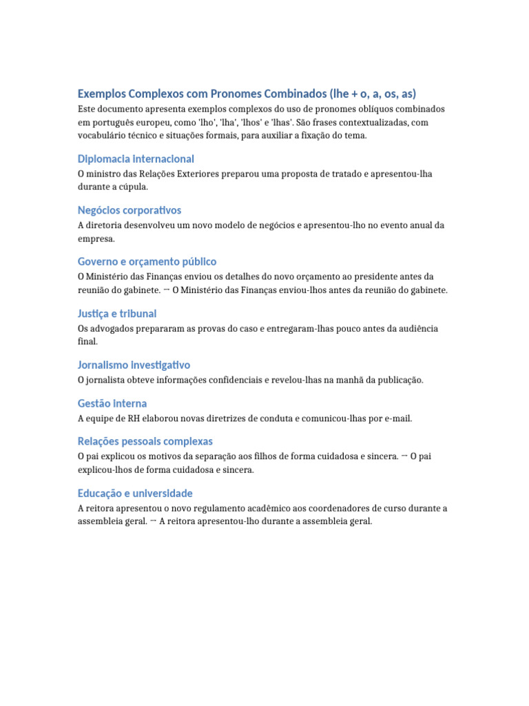 Exemplos Pronomes Combinados Complexos | PDF