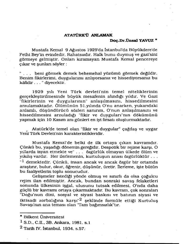 Makale - Atatürk'ü Anlamak - Ünsal Yavuz | PDF