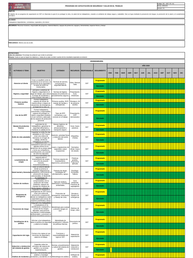 SG-SST-PR-01Progama de Capacitación ST 12 - 14-03-2025 | PDF | Seguridad y salud ocupacional ...