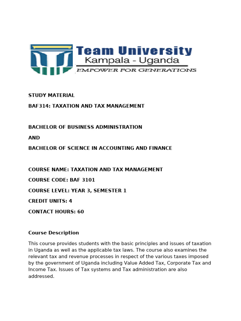 Taxation and Management in Uganda | PDF | Taxes | Indirect Tax