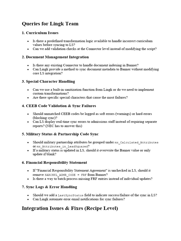 Queries For Lingk Team | PDF | Computer Science | Information Technology Management