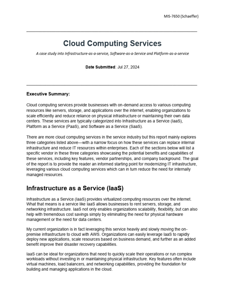 Cloud Computing Services Case Study | PDF | Cloud Computing | Software ...