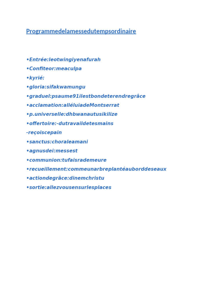 Programme de La Messe | PDF