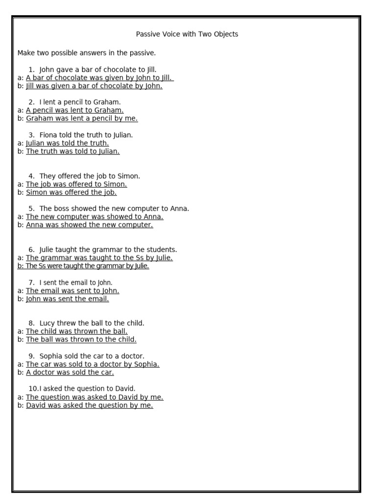Passive Voice Examples with Two Objects | PDF