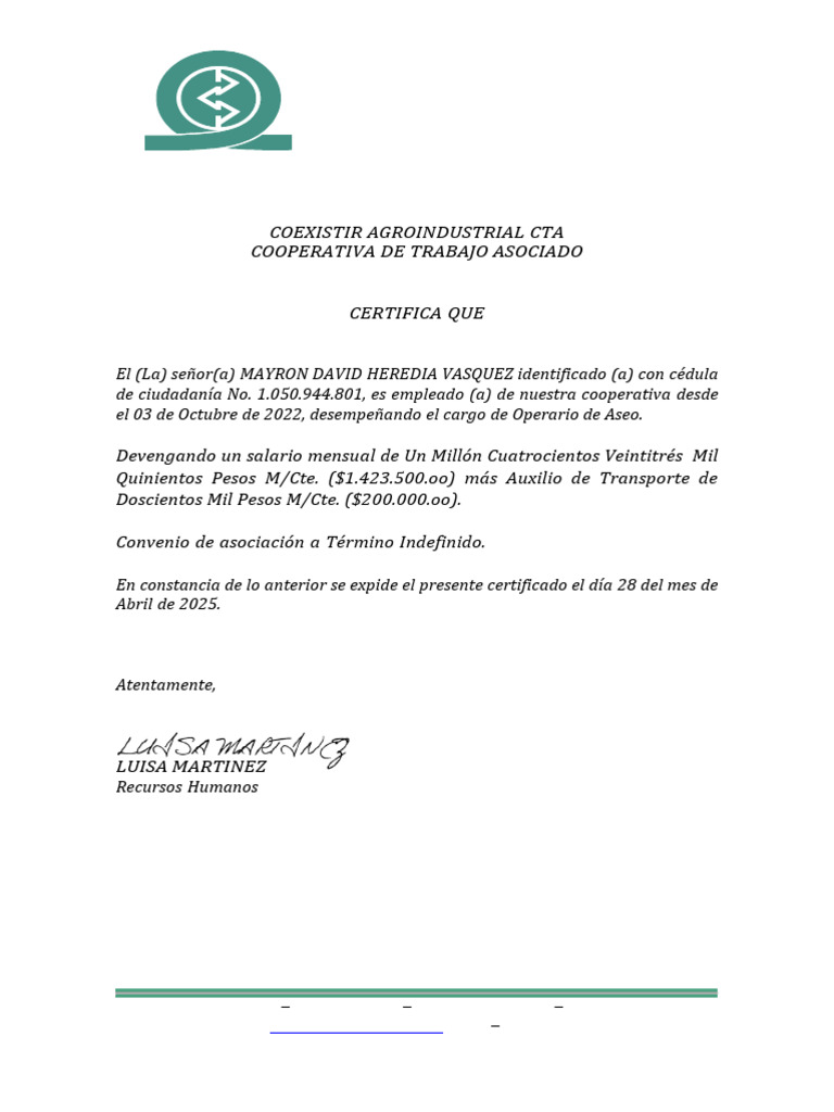 Carta Laboral Mayron-1 | PDF