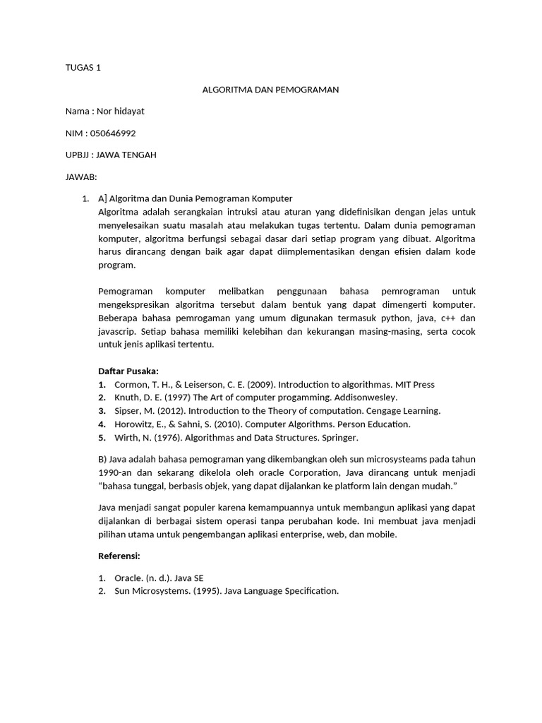 Tugas 1 Algoritma Dan Pemograman | PDF