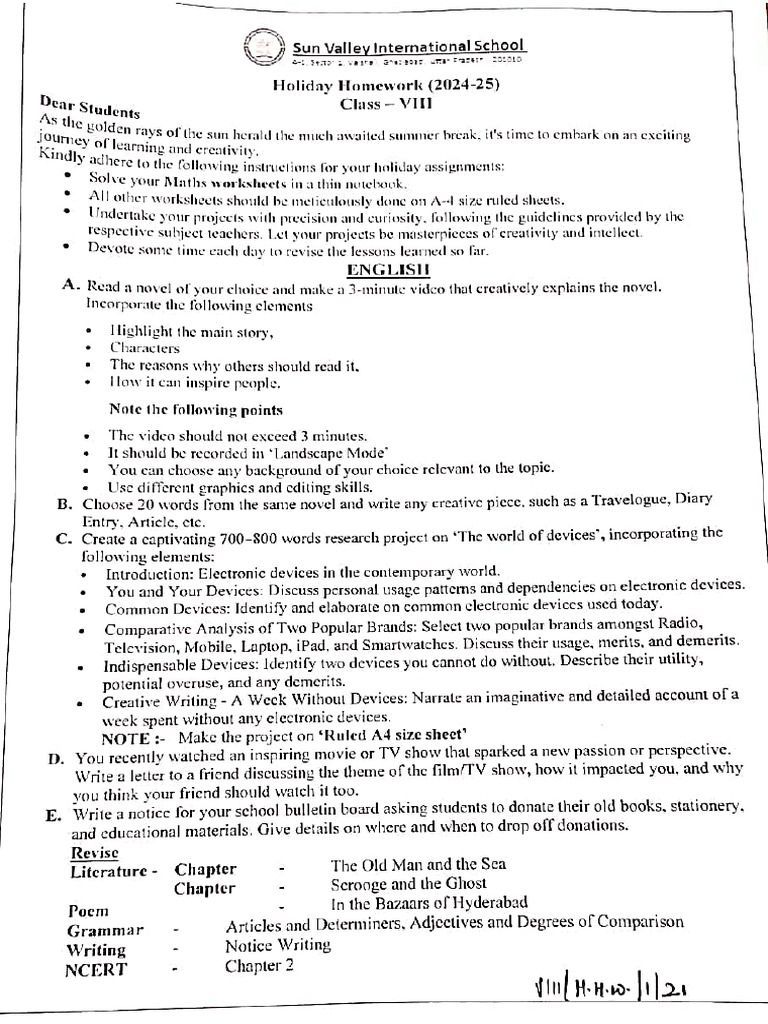 Class Viii HHW | PDF