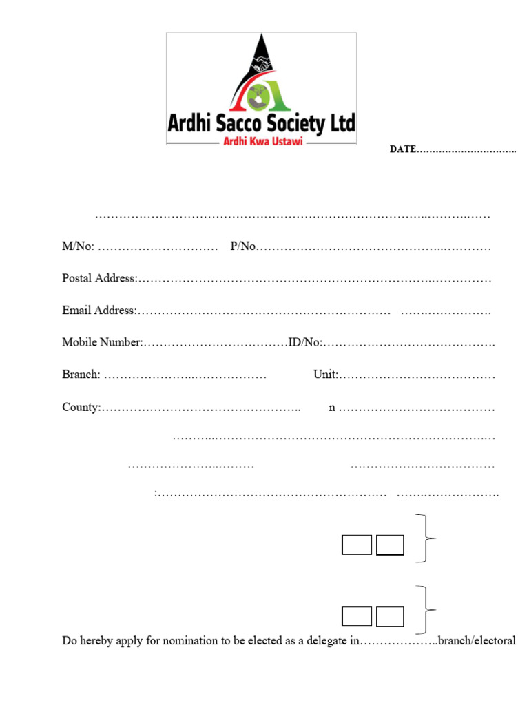 Branch or Unit Sacco Delegate Application Form | PDF | Government