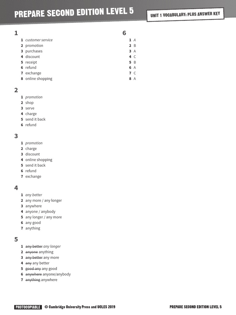 Vocabulary Answer Key | PDF