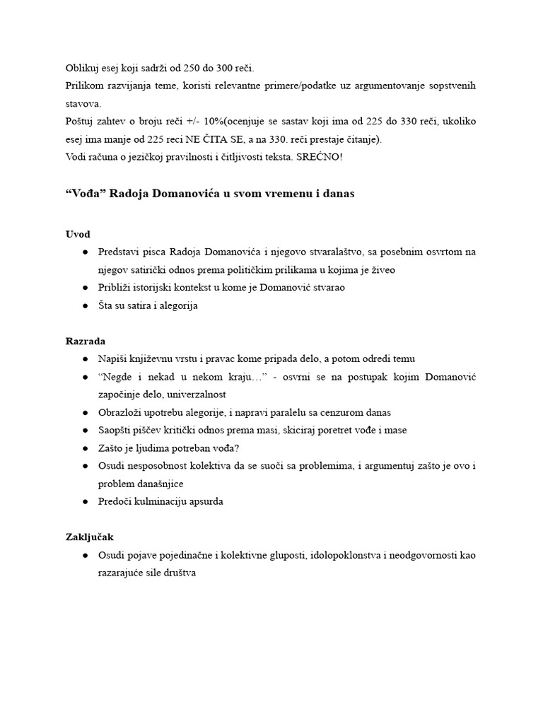 "Vođa" Radoja Domanovića U Svom Vremenu I Danas | PDF