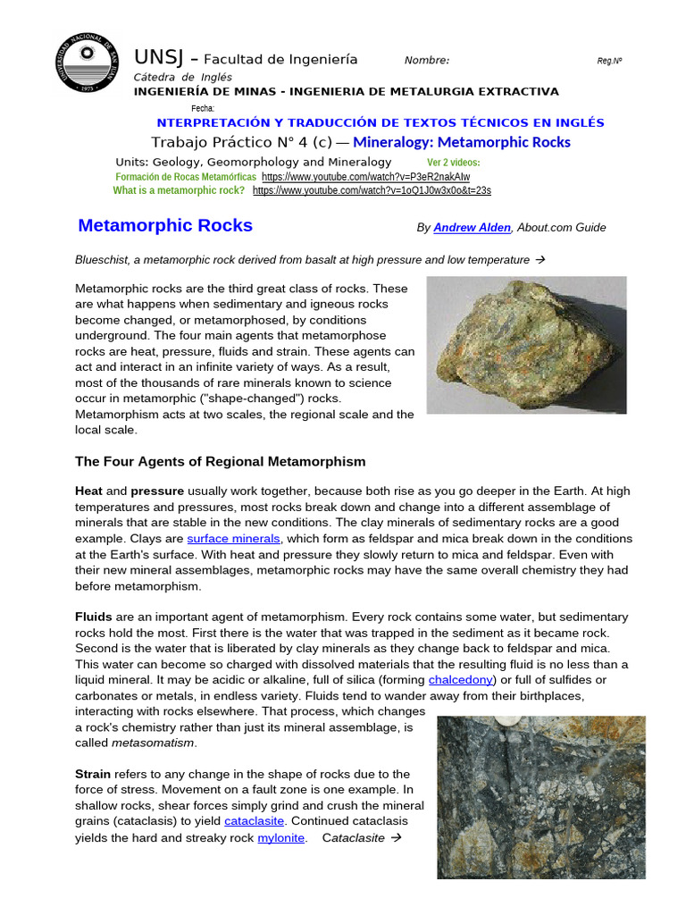 TP No. 4 (C) Metamorphic Rocks | PDF | Rock (Geology) | Natural Materials