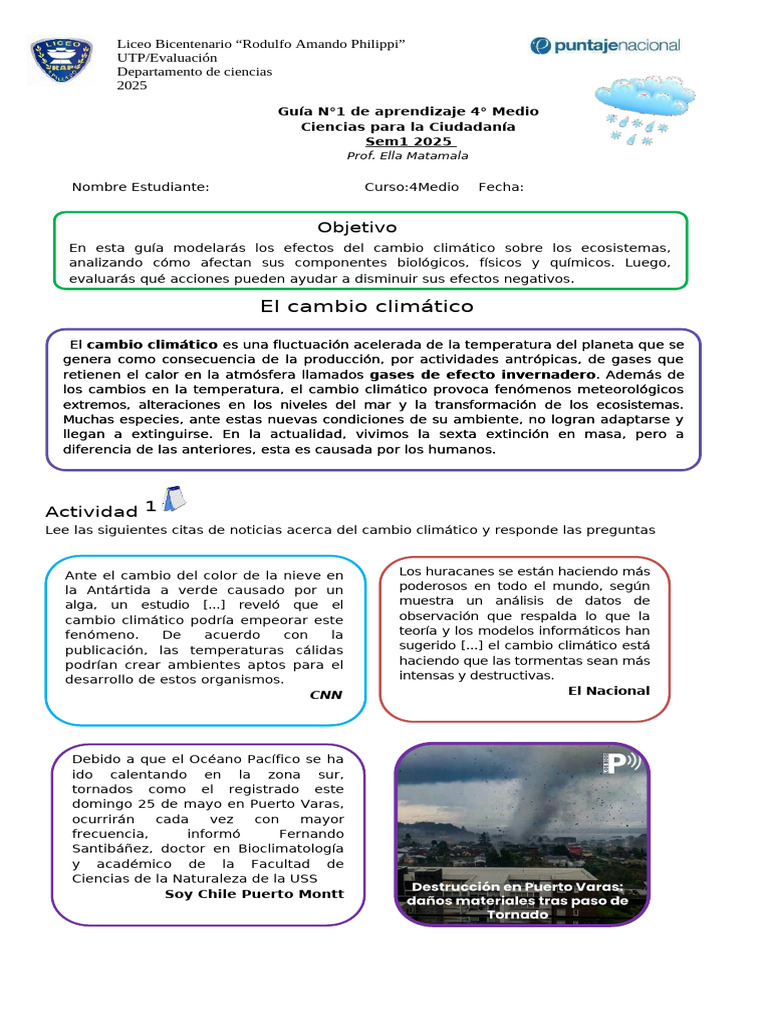 Guía de Cambio Climático 4° Medio 2025 | PDF | Cambio climático ...