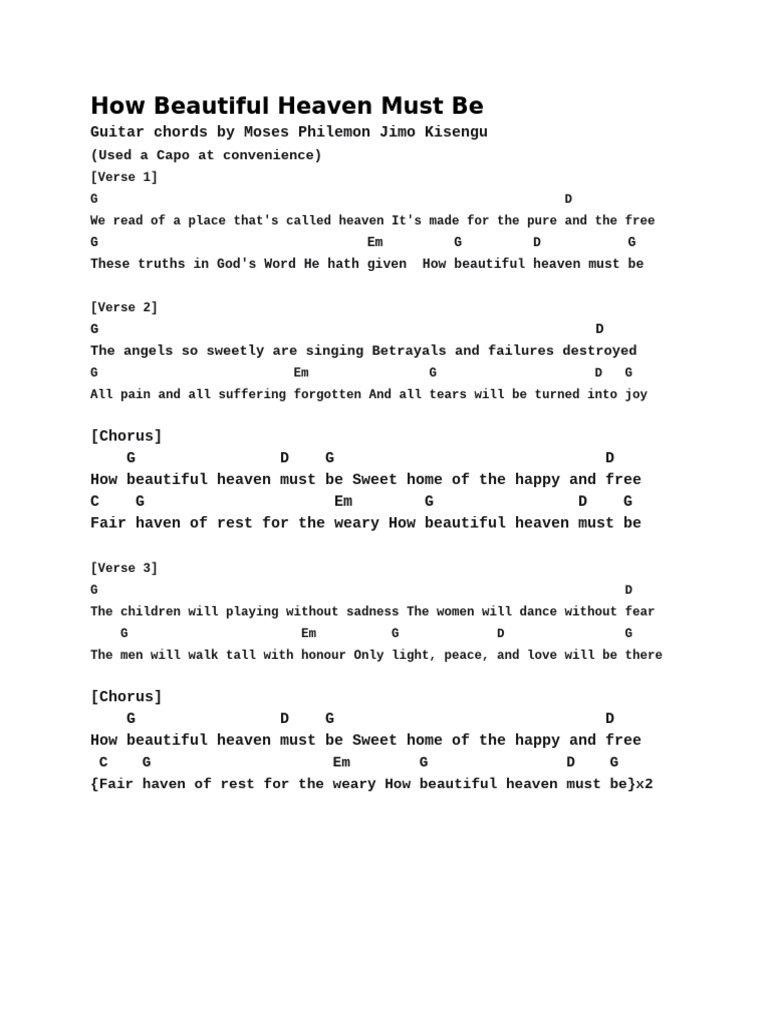 How Beautiful Heaven Must Be Chords | PDF