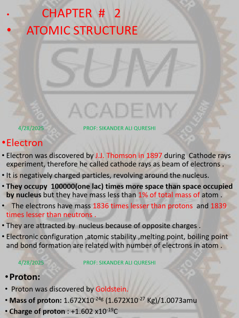 Unit-2 Atomic Structure | PDF | Atomic Orbital | Neutron