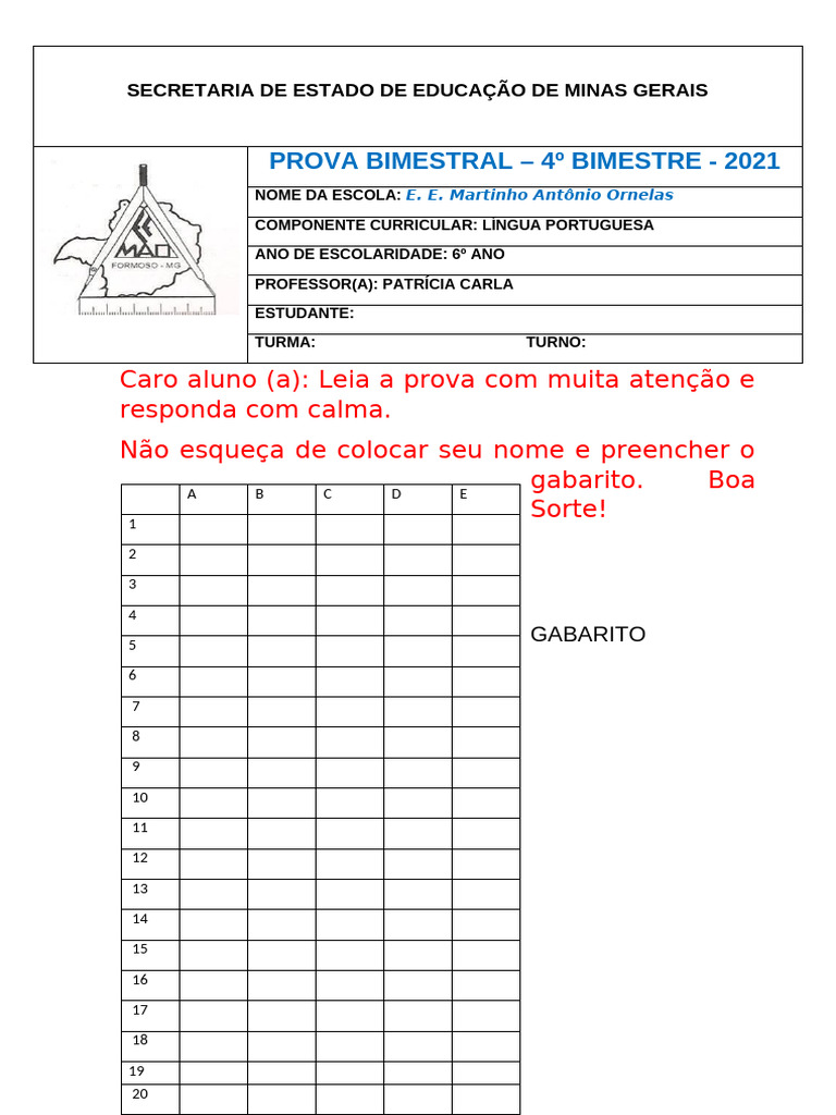 Prova Bimestral 6Âº Ano 4Âº Bimestre - LÃ - Ngua Portuguesa | PDF | Céu | Leão