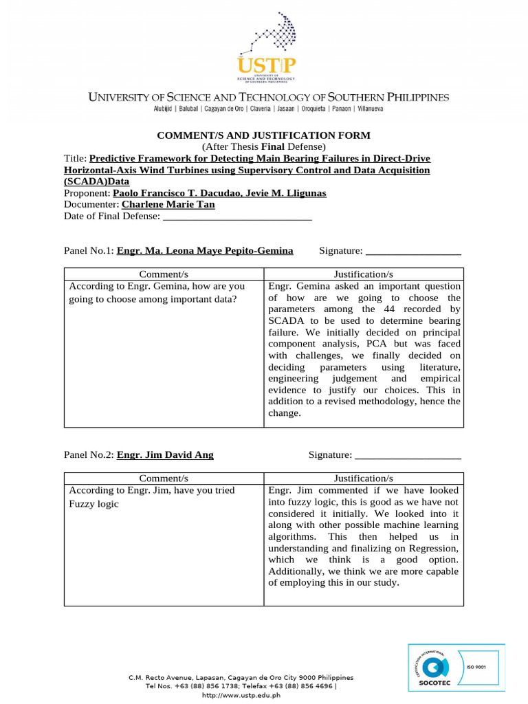 Comments and Justification Form | PDF | Principal Component Analysis | Cognitive Science