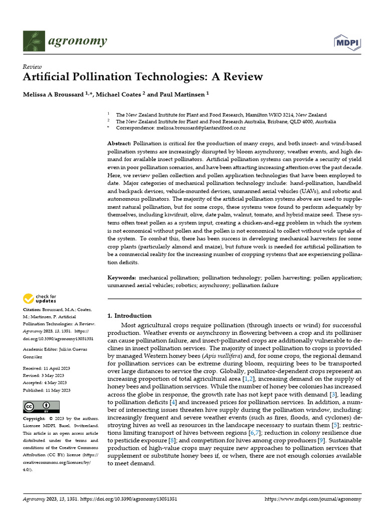 Artificial Pollination Technologies | PDF | Pollination | Flowers