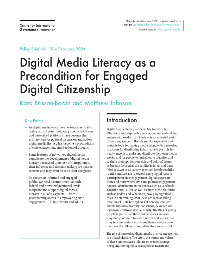 Digital Media Literacy As A Precondition For Engaged Digital ...
