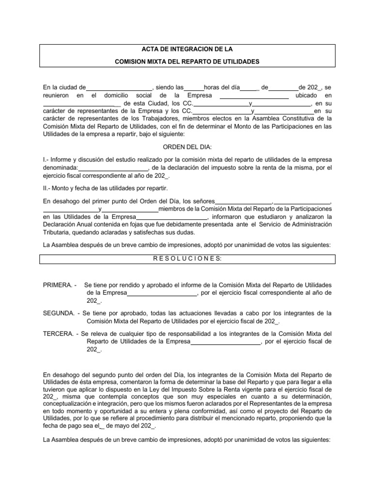Actas Comision Mixta PTU 2025 | PDF | Impuesto sobre la renta | Business