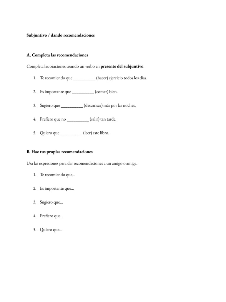 Subjuntivo _ Dando Recomendaciones | PDF