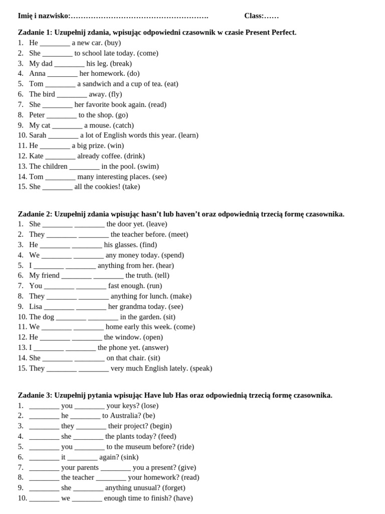 Present Perfect Exercises for Students | PDF