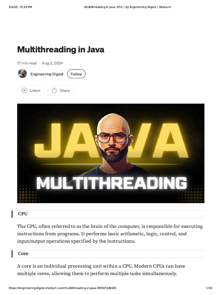 Multithreading in Java. CPU - by Engineering Digest - Medium | PDF | Process (Computing ...