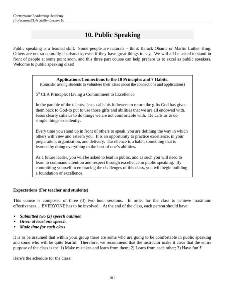 Public Speaking Curriculum | PDF | Public Speaking | Body Language