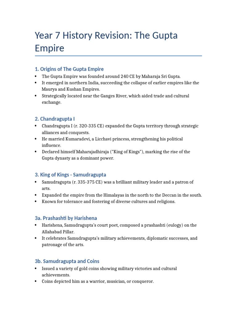 Year 7 Gupta Empire Revision | PDF