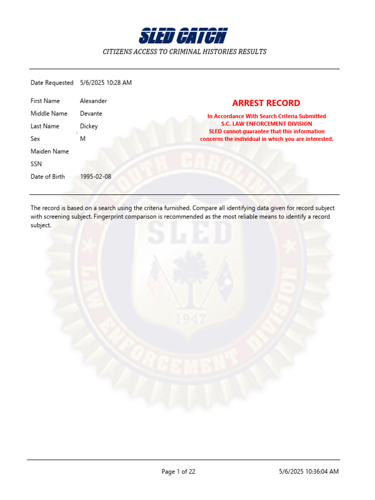 Old SLED Background On Dickey | PDF | Criminal Record | Law Enforcement