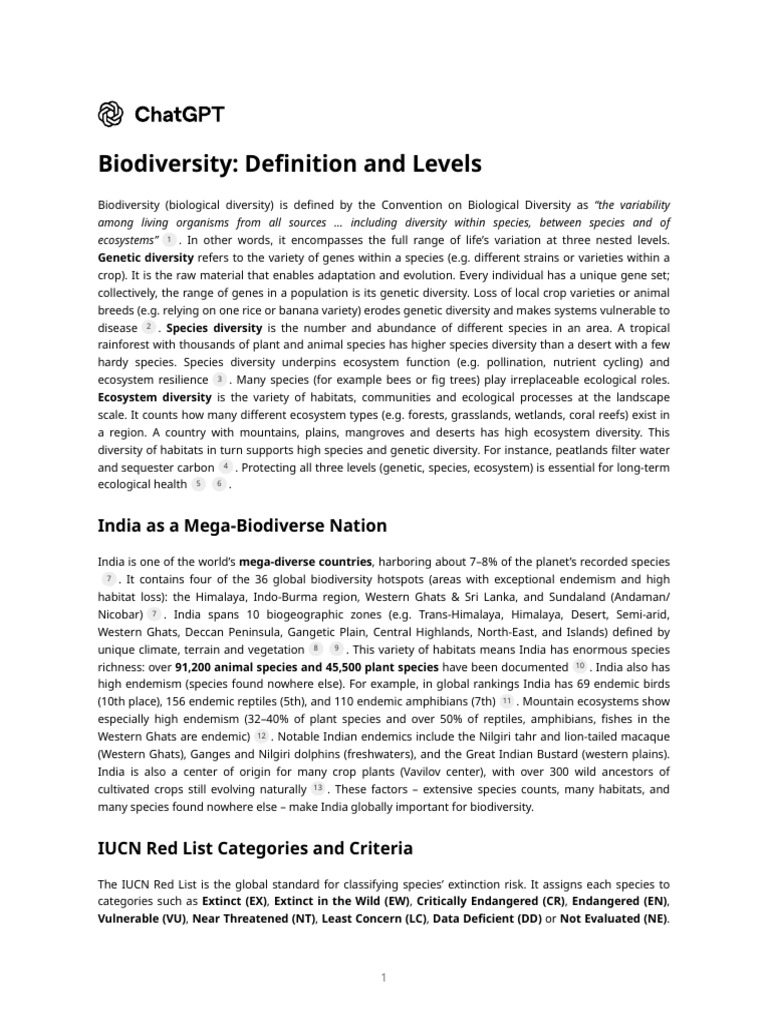 Biodiversity - Definition and Levels | PDF | Biodiversity | Ecosystem