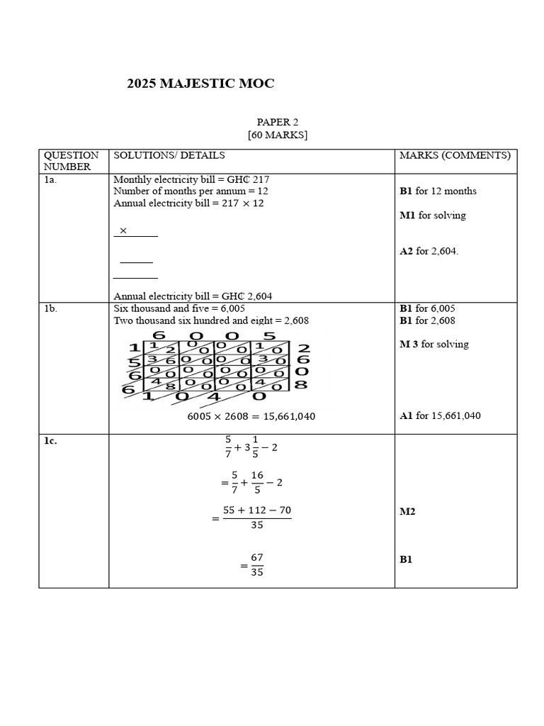 2025 Majestic Mock Mathematics 2 Solution | PDF | Mathematics | Arithmetic