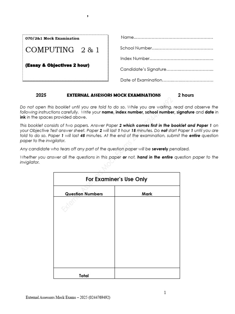 Computing - Adjo's Trial Question Set 2 Ed | PDF | Computer Data Storage | Ip Address