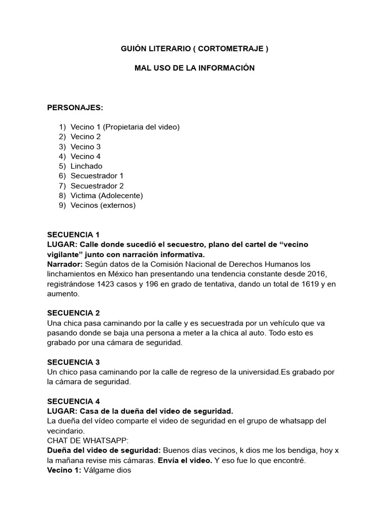 Guión Literario (Cortometraje) | PDF